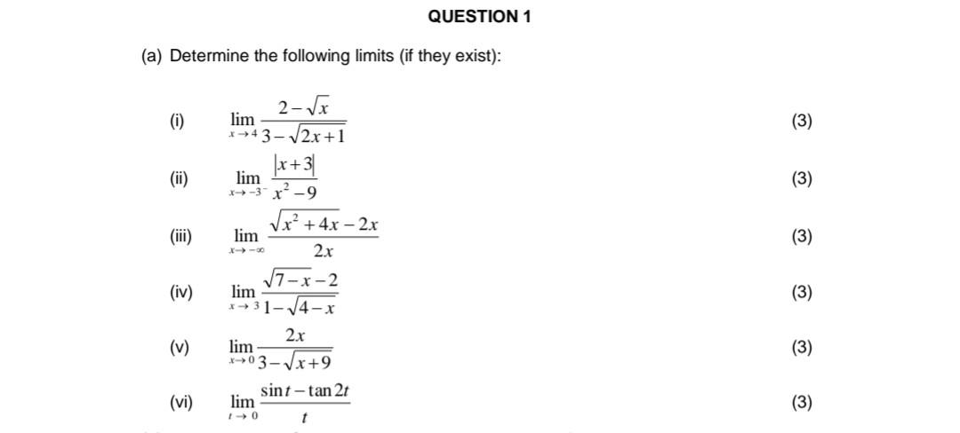 Solved (a) Determine the following limits (if they exist): | Chegg.com