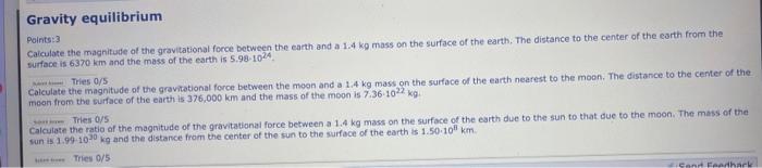 Solved Gravity equilibrium Points:3 Caiculate the magnitude | Chegg.com