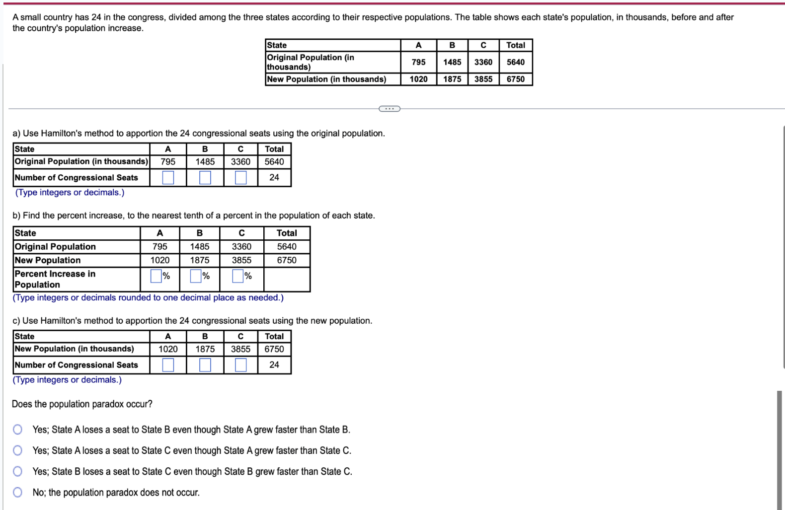 Solved a) ﻿Use Hamilton's method to apportion the 24 | Chegg.com