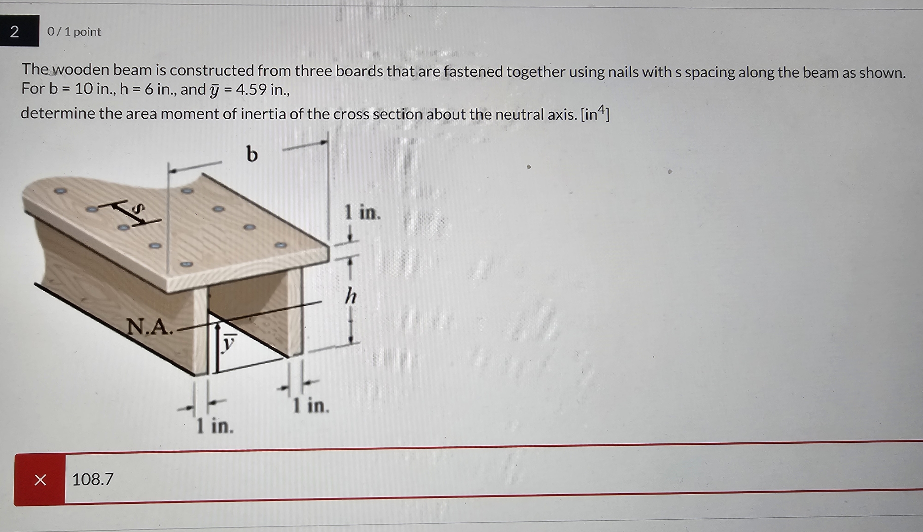 Solved 201 ﻿pointThe wooden beam is constructed from three | Chegg.com
