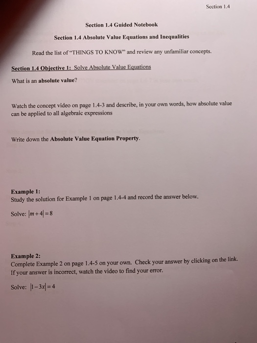 Solved Section 1.4 Section 1.4 Guided Notebook Section 1.4 | Chegg.com