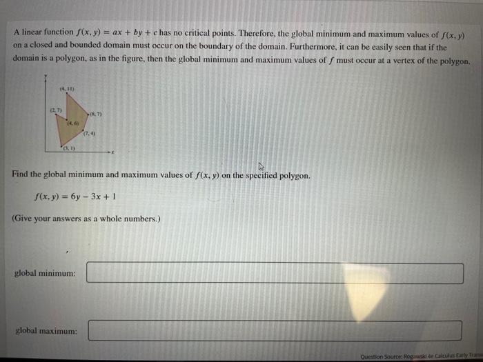Solved A linear function f(x,y) = ax + by + c has no | Chegg.com
