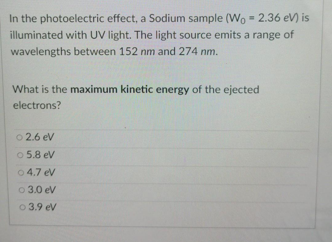 Solved In the photoelectric effect, a Sodium sample (Wo = | Chegg.com
