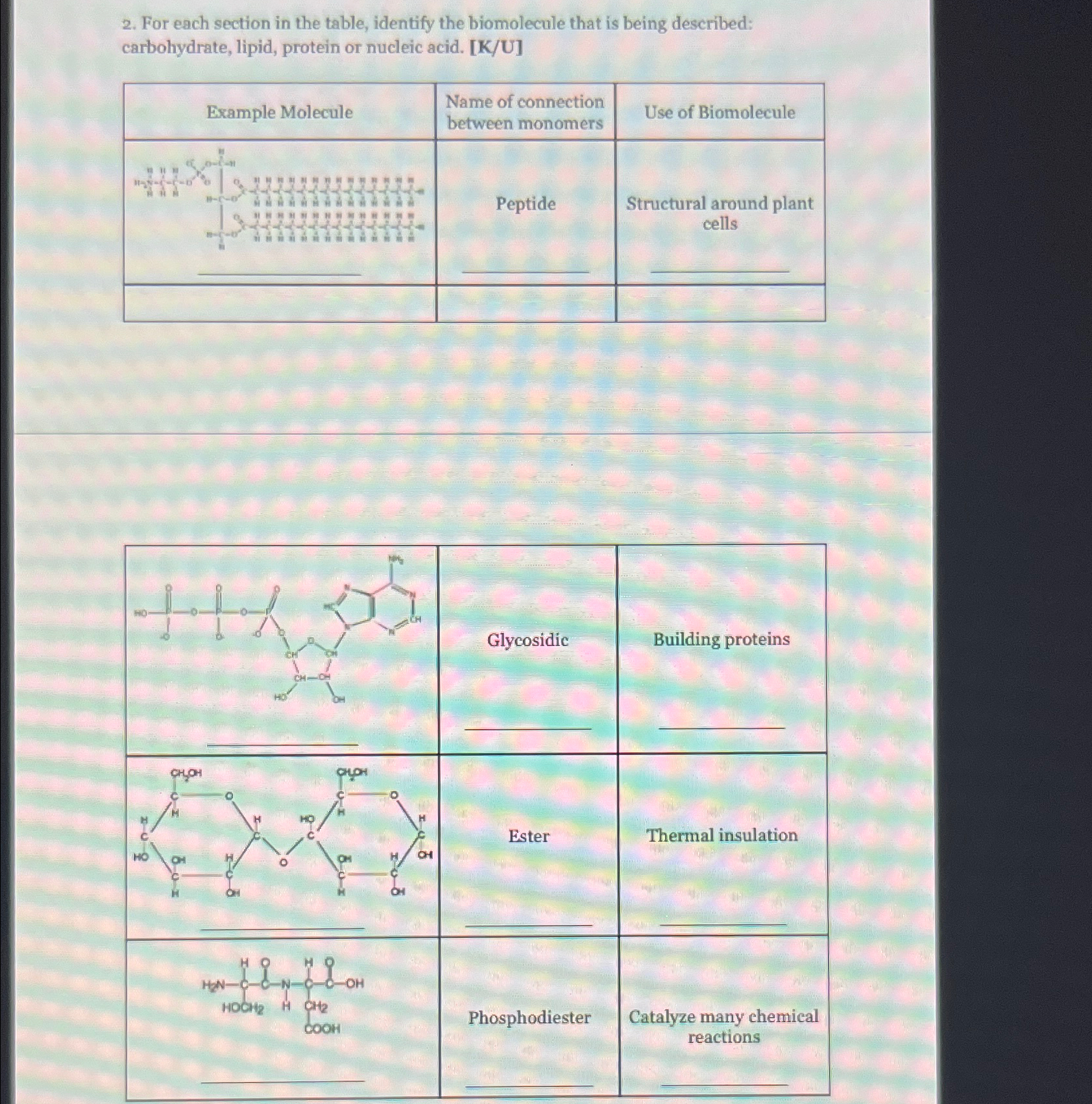 Solved For each section in the table, identify the | Chegg.com