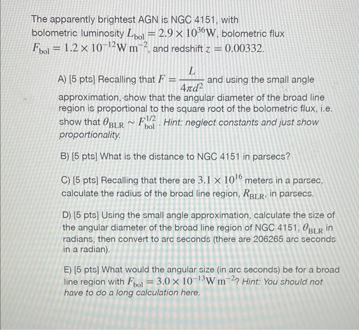 Solved 3. [25 points total] Size of the broad line region: | Chegg.com