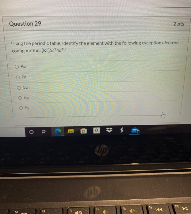 Solved Question 29 2 pts Using the periodic table, identify | Chegg.com