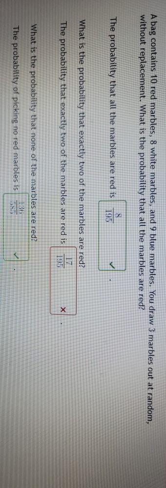 Solved A bag contains 10 red marbles, 8 white marbles, and 9 | Chegg.com