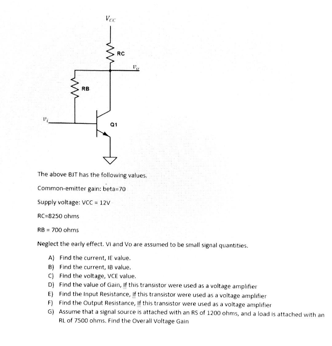 Solved Vec RC RB Q1 The above BJT has the following values. | Chegg.com