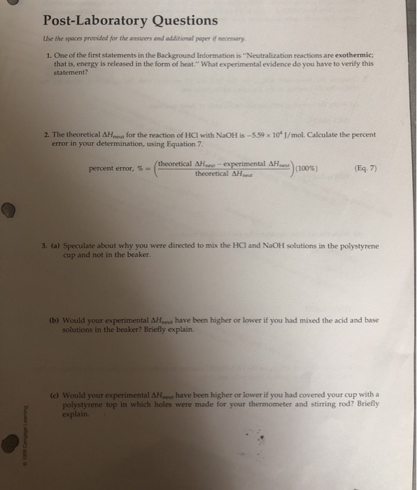 Solved Post-Laboratory Questions Use the spaces provided for | Chegg.com