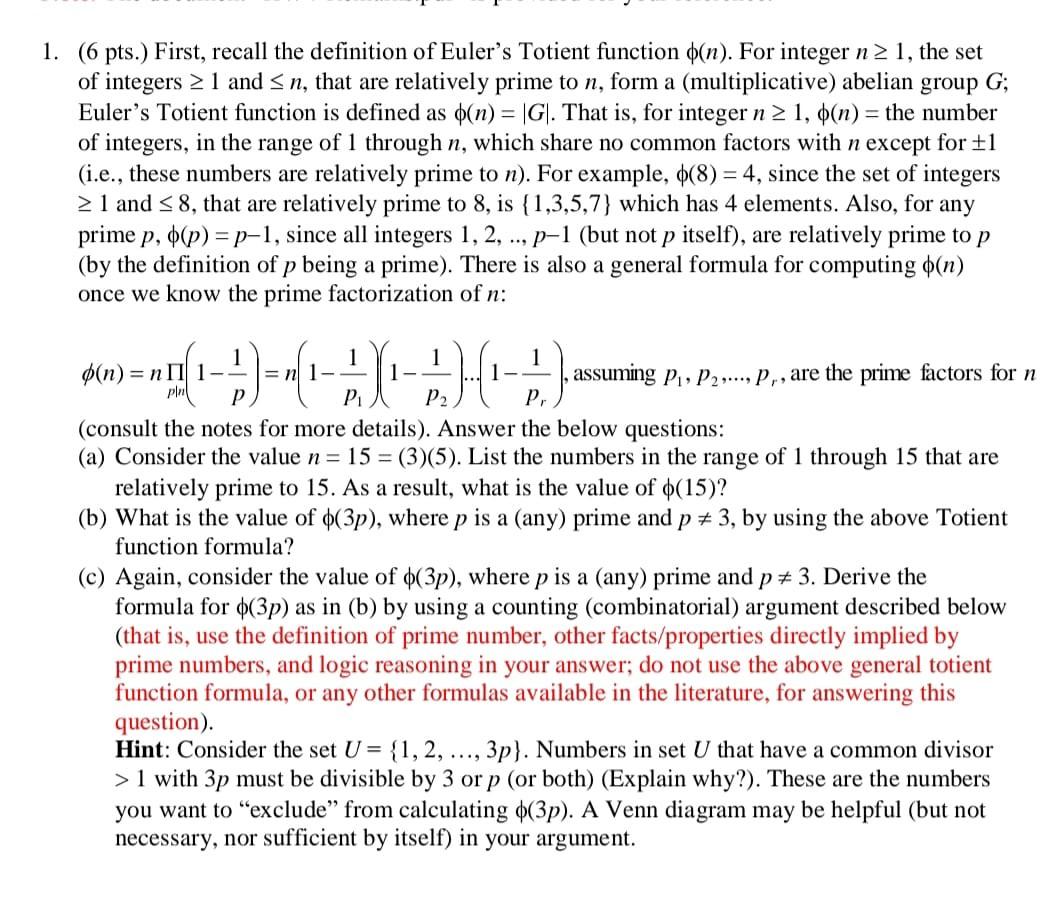 Solved 1. (6 pts.) First, recall the definition of Euler's | Chegg.com