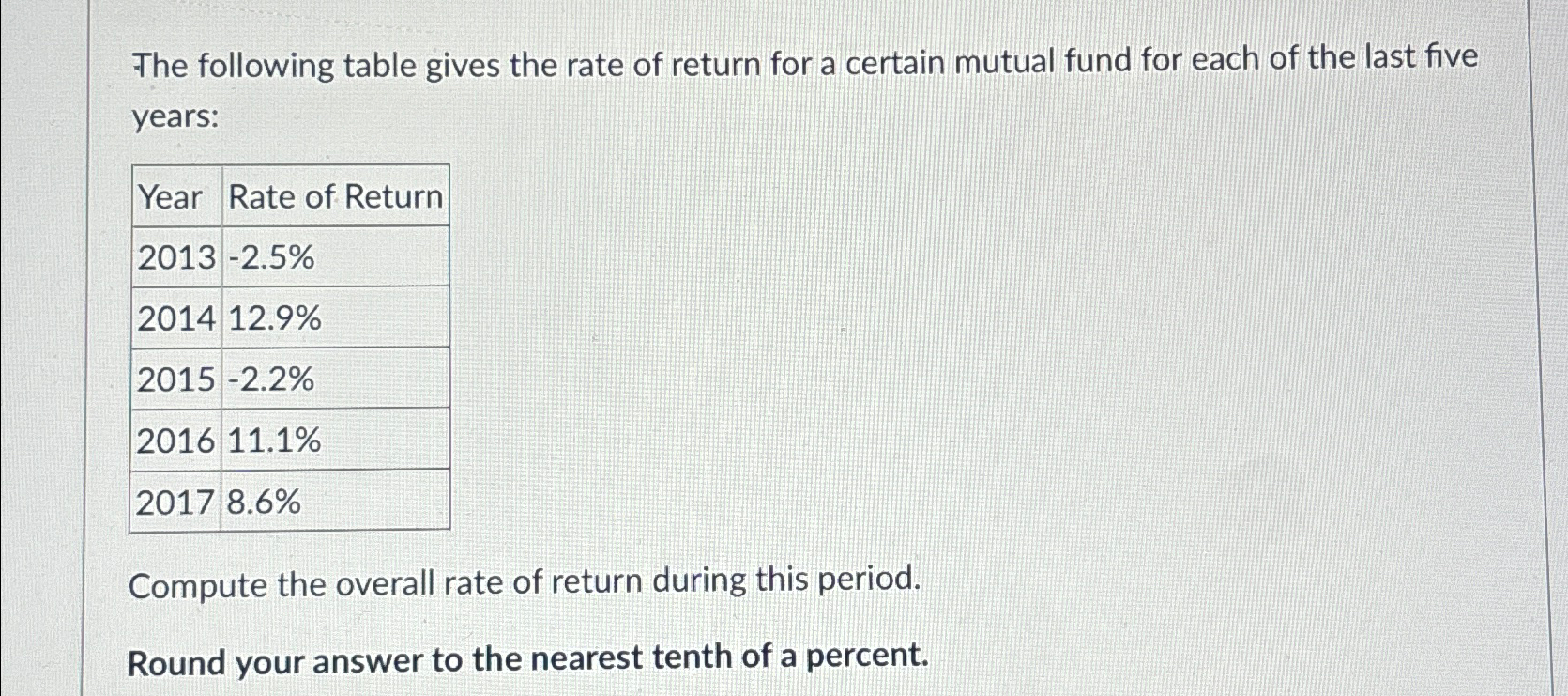 Solved The following table gives the rate of return for a | Chegg.com