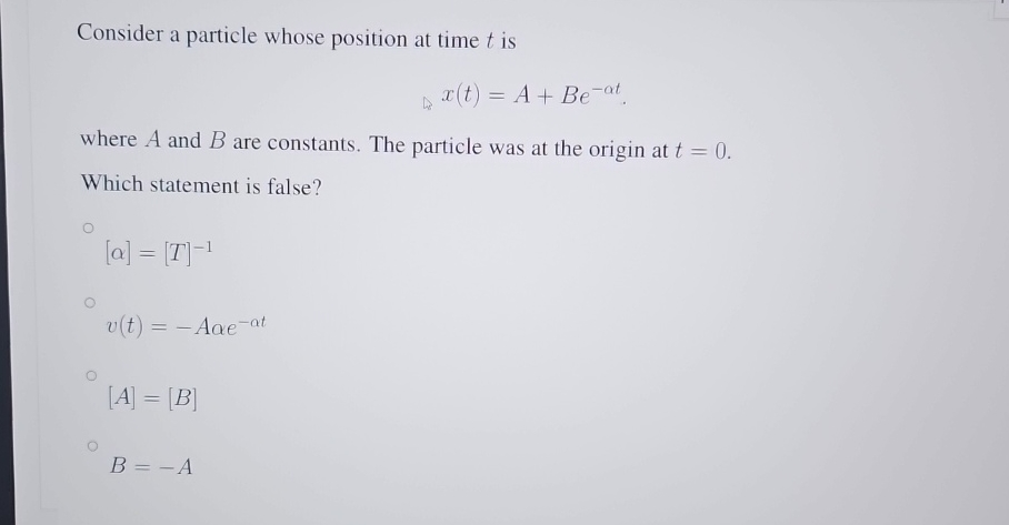 Solved Consider a particle whose position at time t | Chegg.com