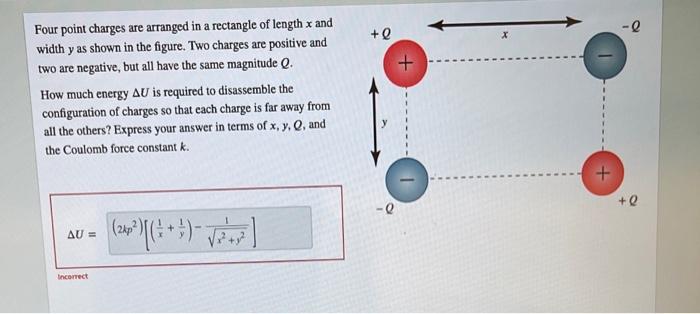Solved + - + Four point charges are arranged in a rectangle | Chegg.com