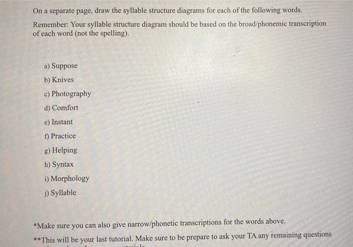 On a separate page, draw the syllable structure | Chegg.com