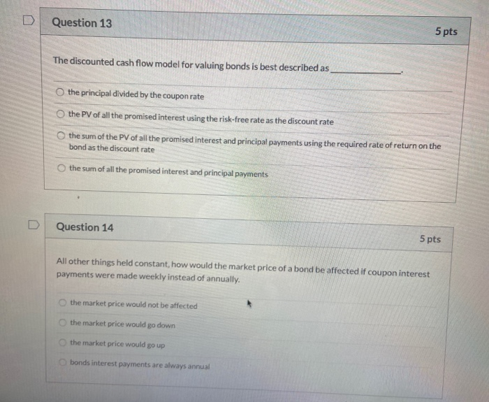 Solved Question 13 5 pts The discounted cash flow model for | Chegg.com