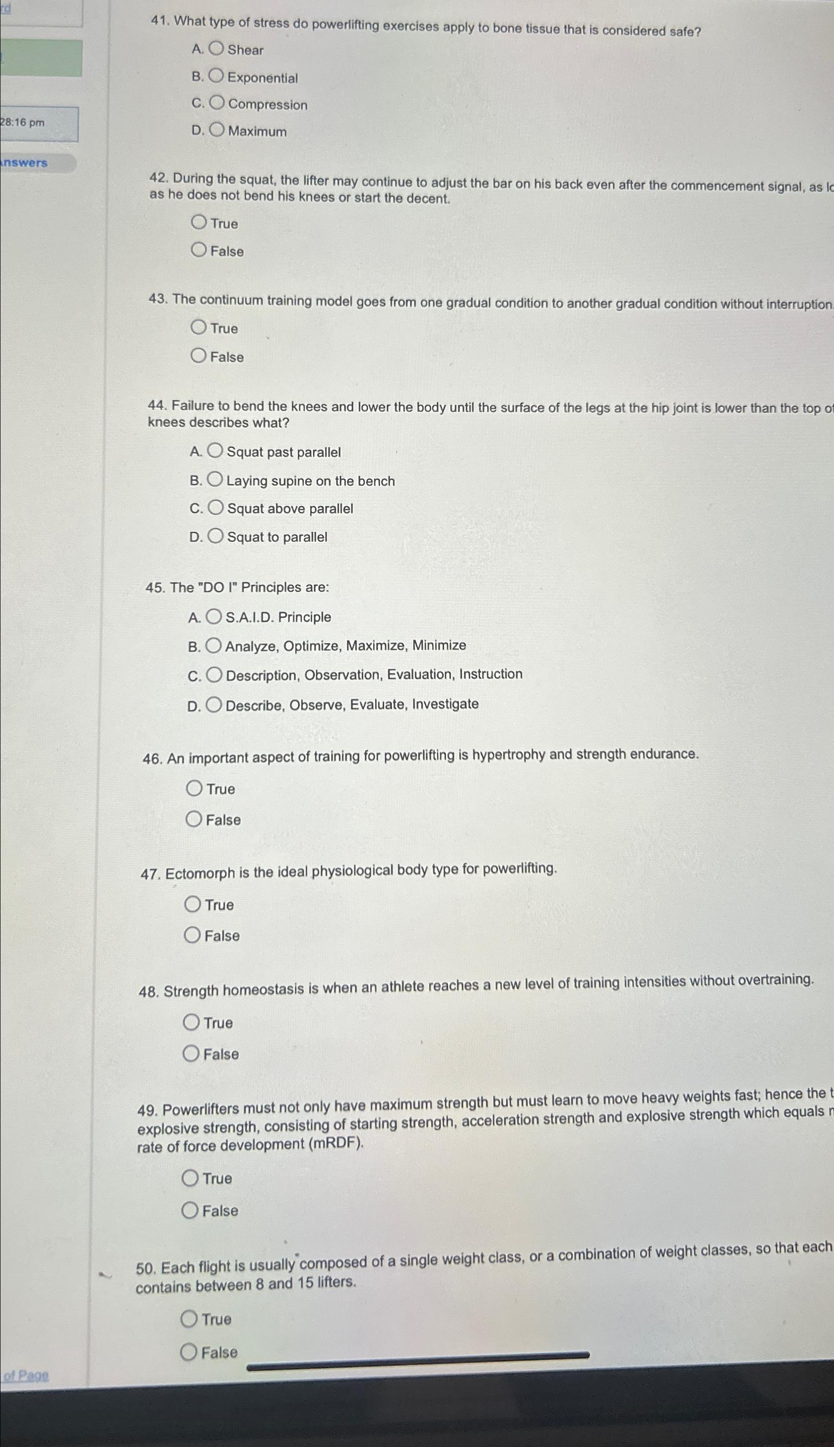 Solved What type of stress do powerlifting exercises apply | Chegg.com