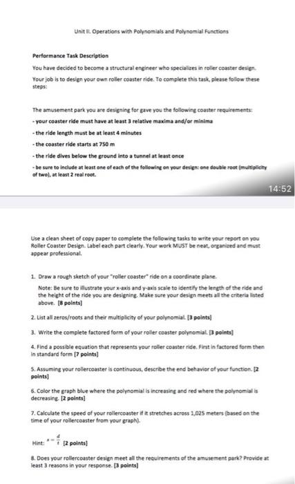 Unit 1. Operations with Polynomials and Polynomial | Chegg.com