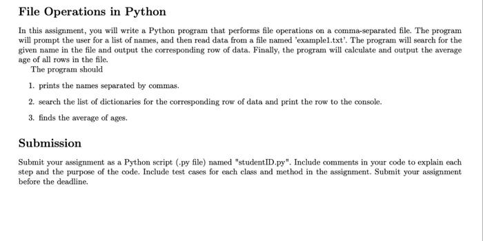 Solved File Operations in Python In this assignment, you | Chegg.com