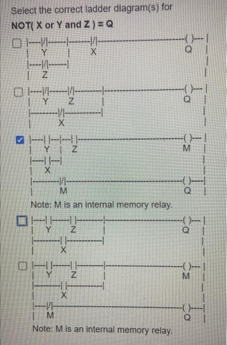 Solved Select the correct ladder diagram(s) for NOT(X or Y | Chegg.com