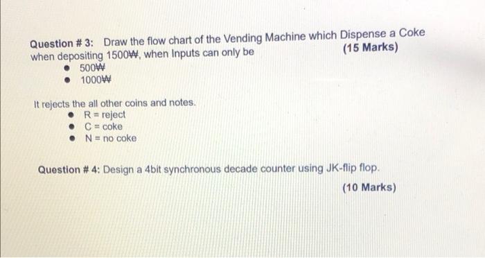Solved Question # 3: Draw the flow chart of the Vending | Chegg.com