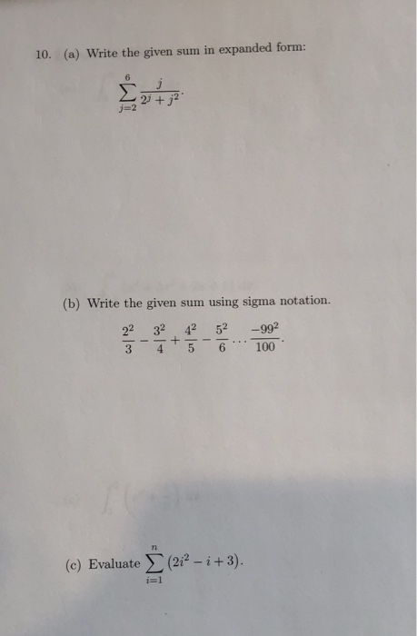 Solved 10. (a) Write the given sum in expanded form: (b) | Chegg.com