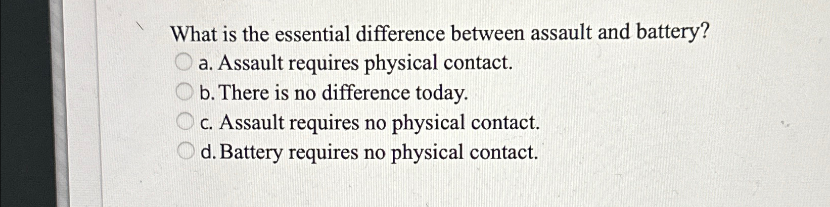 Solved What is the essential difference between assault and | Chegg.com