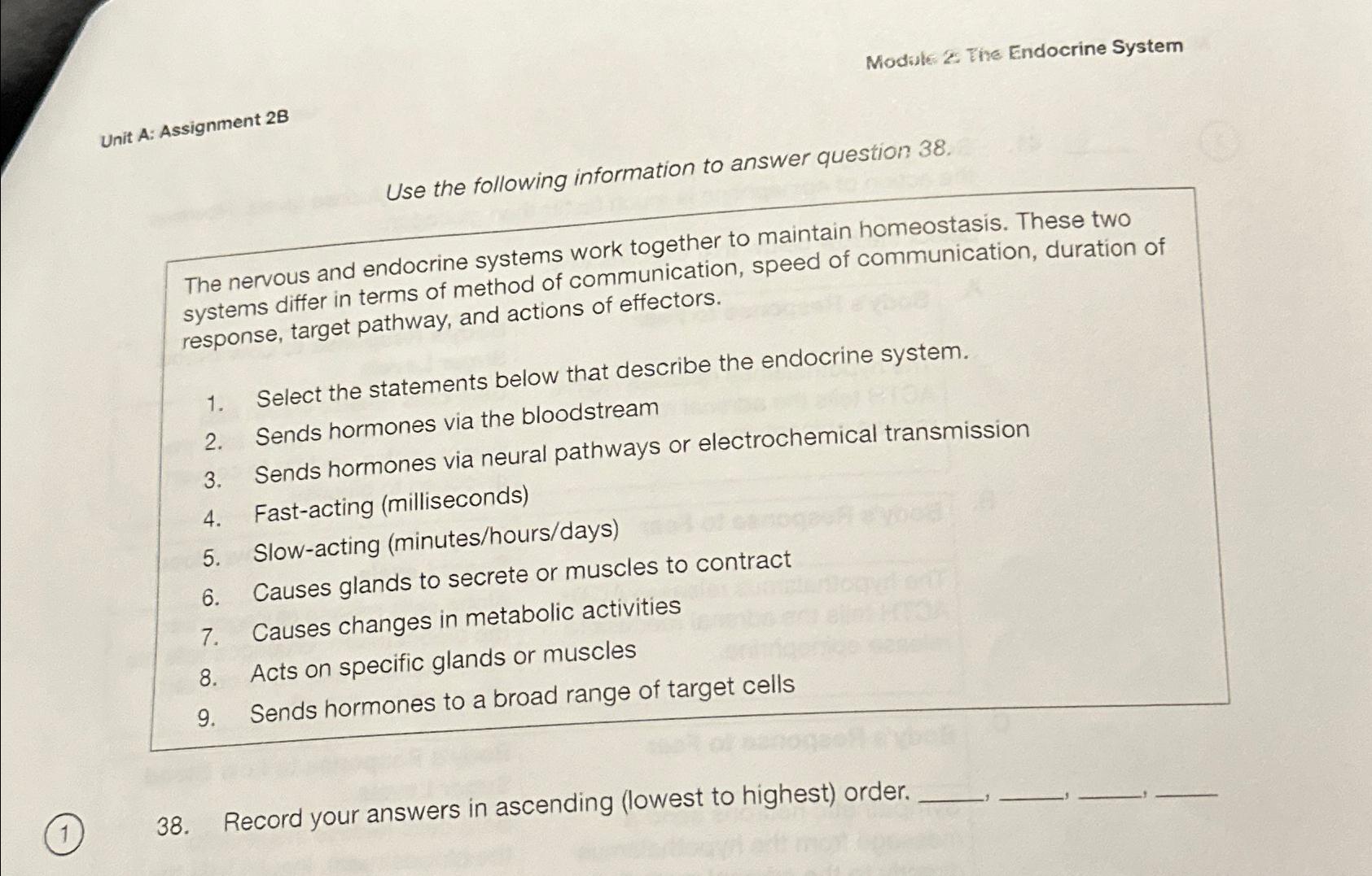 Solved Module 2 ﻿the Endocrine SystemUnit A: Assignment | Chegg.com