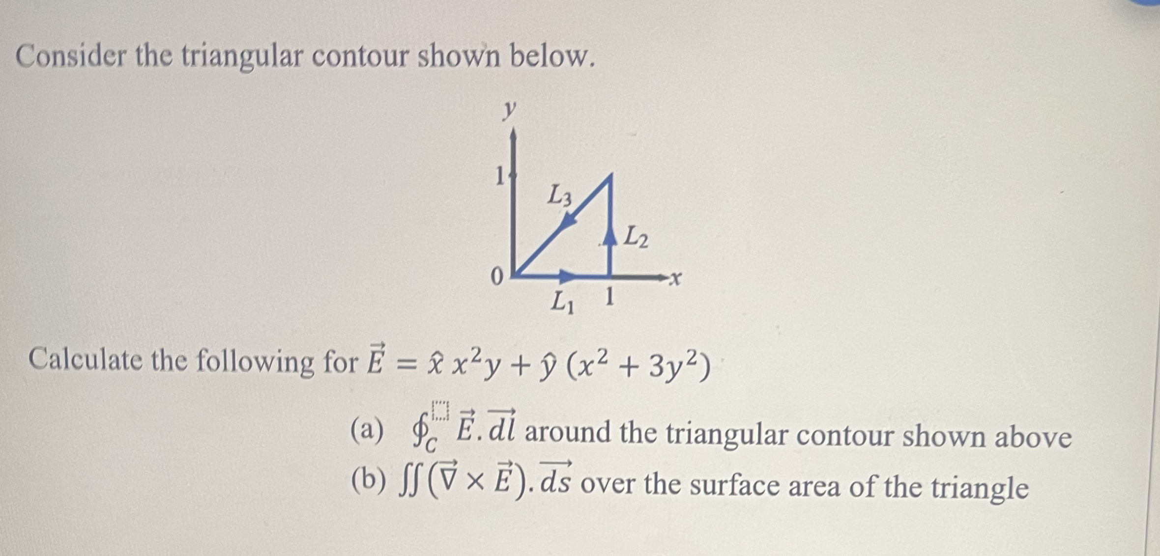 Solved Consider the triangular contour shown below.Calculate | Chegg.com