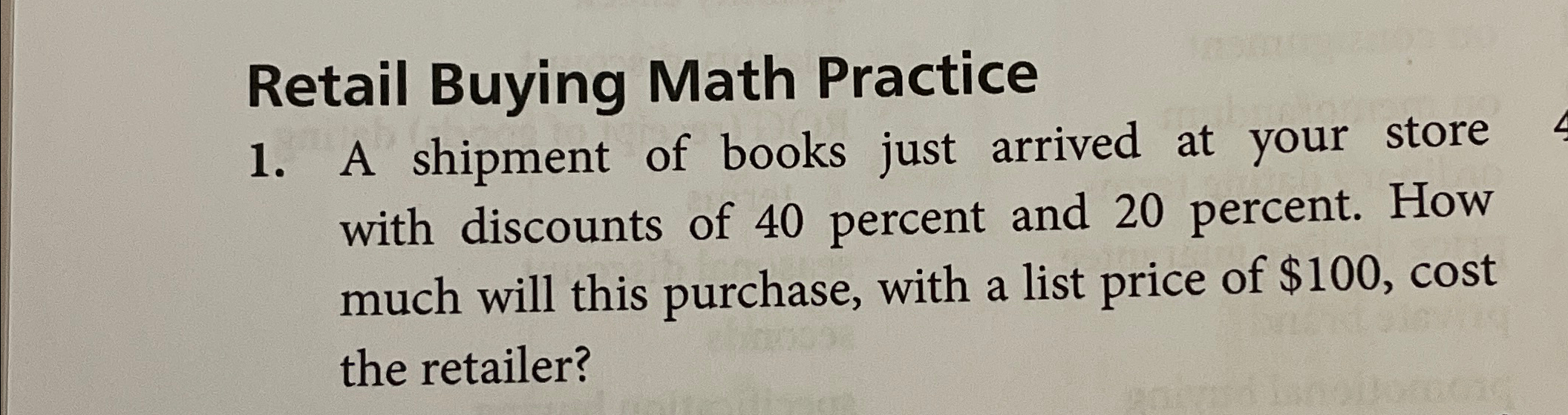 Solved Retail Buying Math PracticeA shipment of books just | Chegg.com