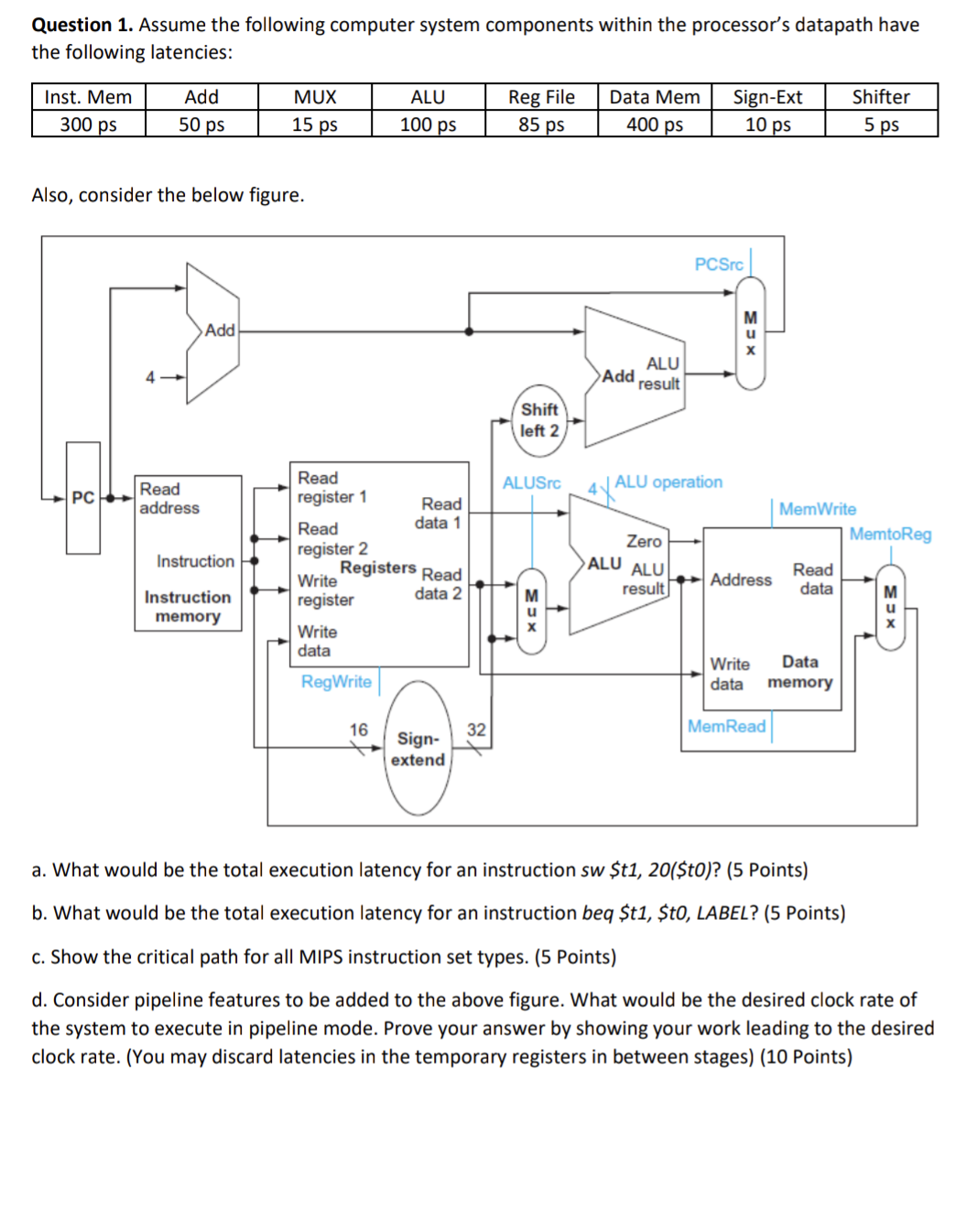 Solved Question 1. Assume the following computer system | Chegg.com