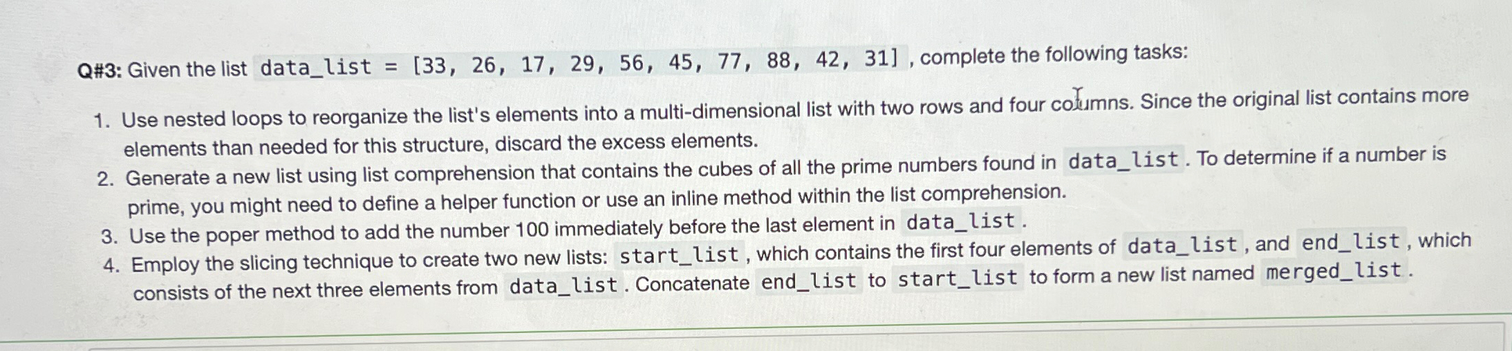 Solved Q#3: Given the list data_list | Chegg.com
