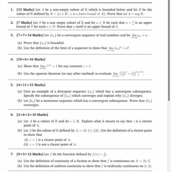 Solved 1 13 Marks Let A Be A Non Empty Subset Of R Which