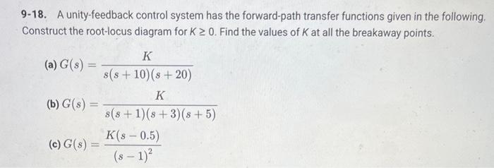 Solved 9-18. A unity-feedback control system has the | Chegg.com