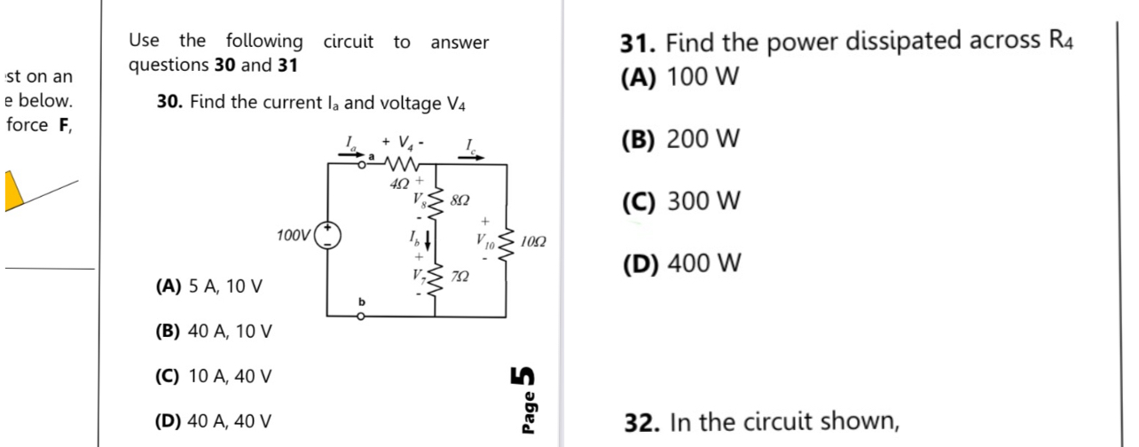 Solved Use the following circuit to answer questions 30 ﻿and | Chegg.com