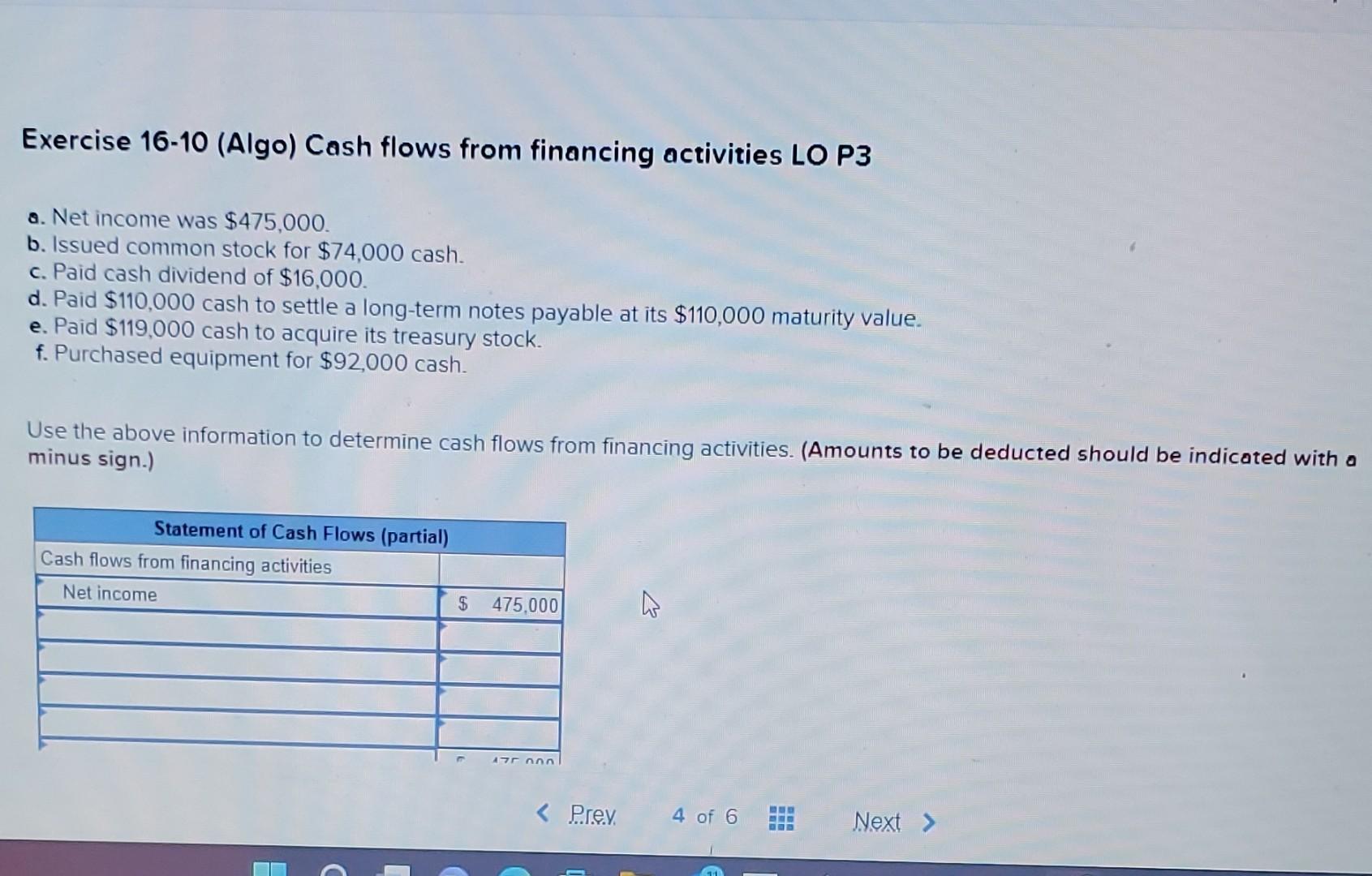 Solved Exercise 16-10 (Algo) Cash flows from financing | Chegg.com