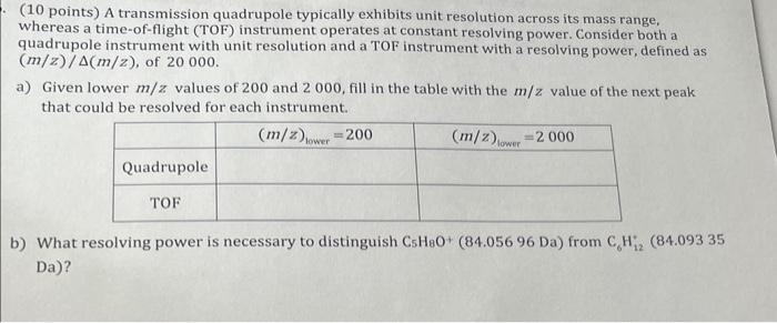 Solved (10 points) A transmission quadrupole typically | Chegg.com