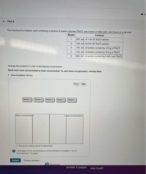 Solved The following five beakers, each containing a | Chegg.com