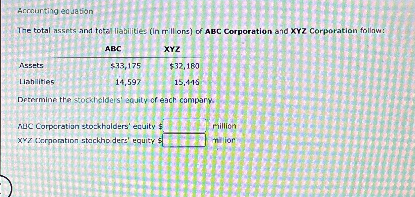 Solved Accounting equationThe total assets and total | Chegg.com