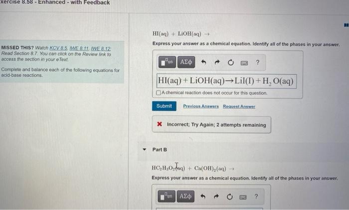 Solved HI(aq) + LiOH (aq)→ Express your answer as a chemical | Chegg.com