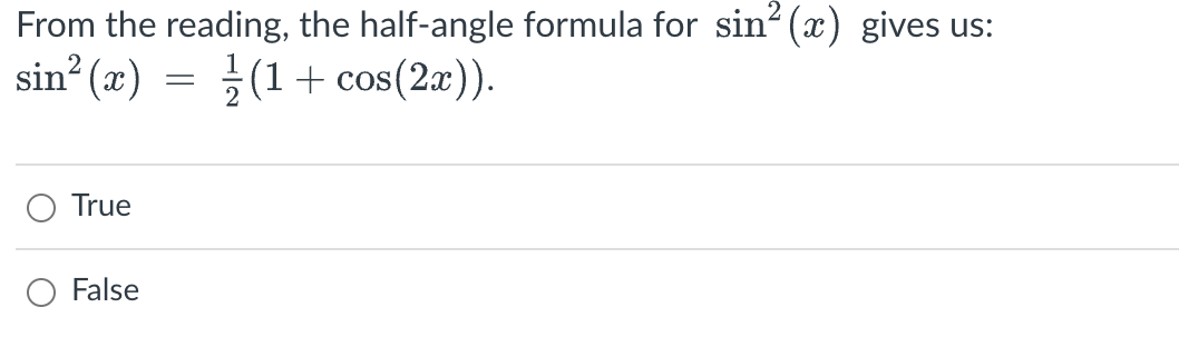 Solved From the reading, the half-angle formula for sin2(x) | Chegg.com