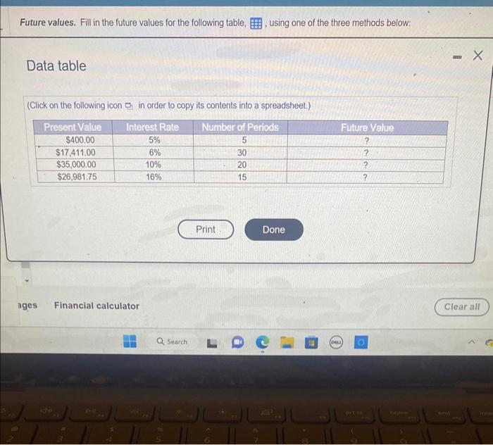 Solved Future values. Fill in the future values for the | Chegg.com