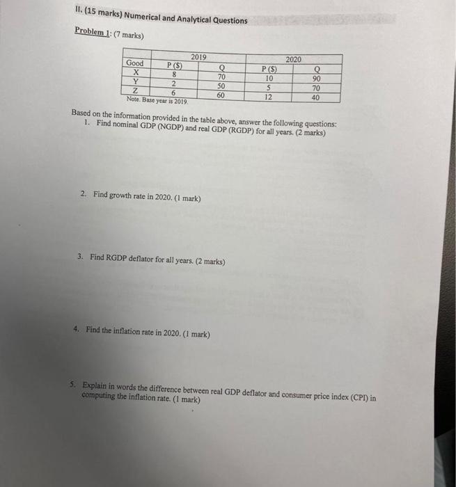 Solved II. (15 marks) Numerical and Analytical Questions | Chegg.com