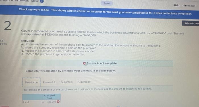 Solved ework Static i Sve Help Save & Exit Check my work | Chegg.com