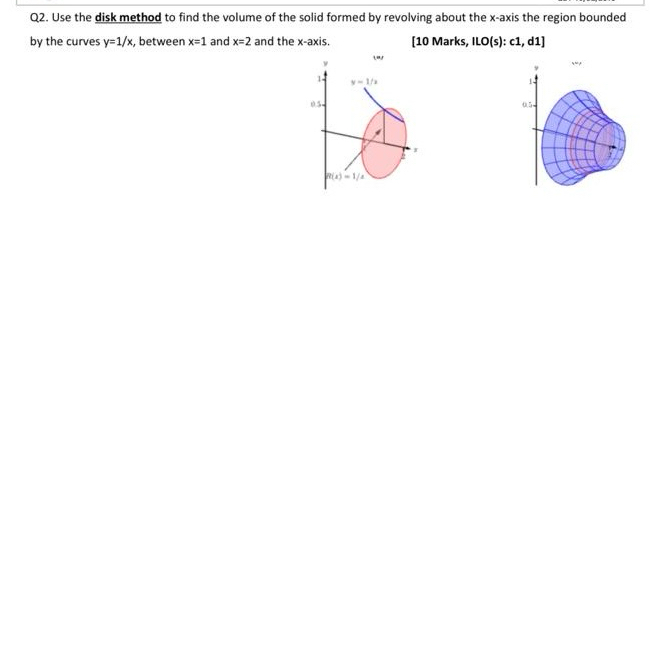 Solved Q2. ﻿Use the disk method to find the volume of the | Chegg.com