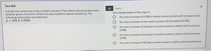 Solved 10 Taco Bell Astudy was conducted using a random | Chegg.com