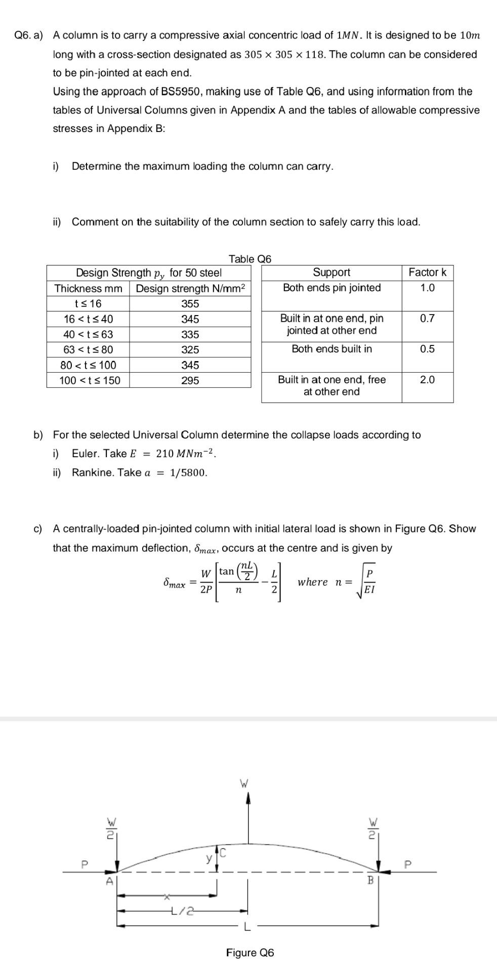 Solved Q6 A A Column Is To Carry A Compressive Axial