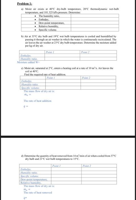 Solved Problem 1: a) Moist air exists at 40∘C dry-bulb | Chegg.com