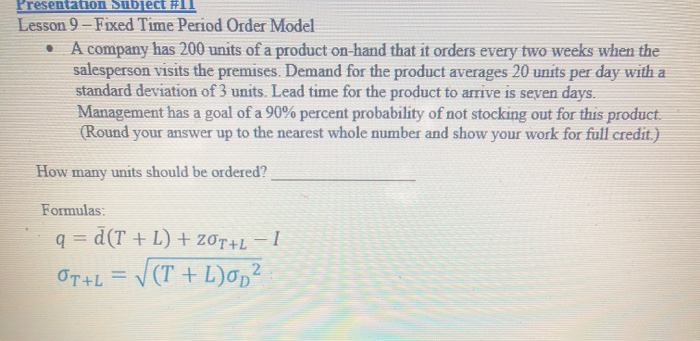 Solved Presentation subject FIT Lesson 9 - Fixed Time Period | Chegg.com