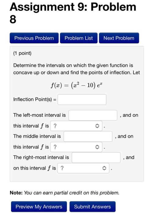 Solved Assignment 9: Problem 8 (1 point) Determine the | Chegg.com