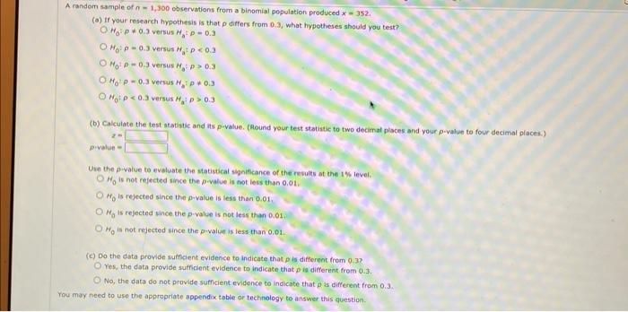 Solved random sample of n=1,300 observations from a binomial | Chegg.com
